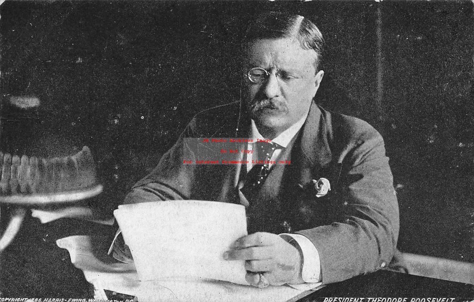 President Theodore Teddy Roosevelt Reading Papers at His Desk ...
