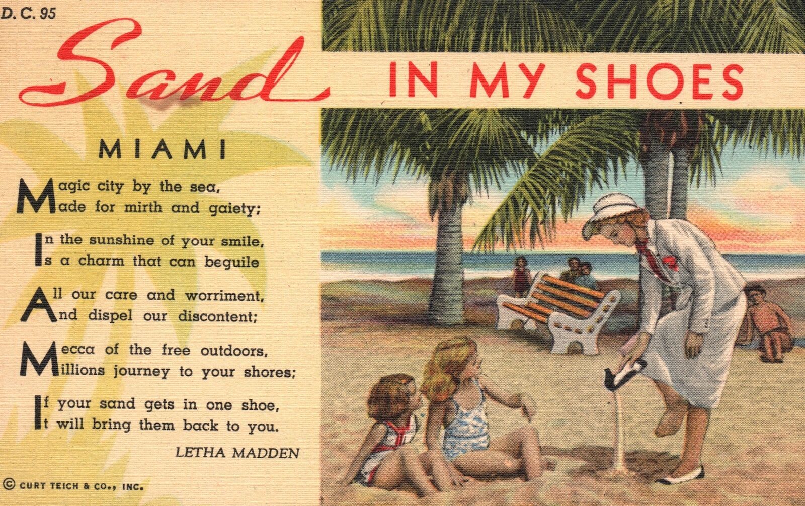 Vintage Postcard 1948 Sand in My Shoes Miami Poem by Letha Madden ...