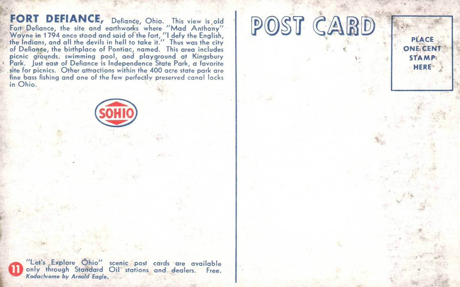 Vintage Postcard Site And Earthworks Of Old Defiance Fort Defiance Ohio ...
