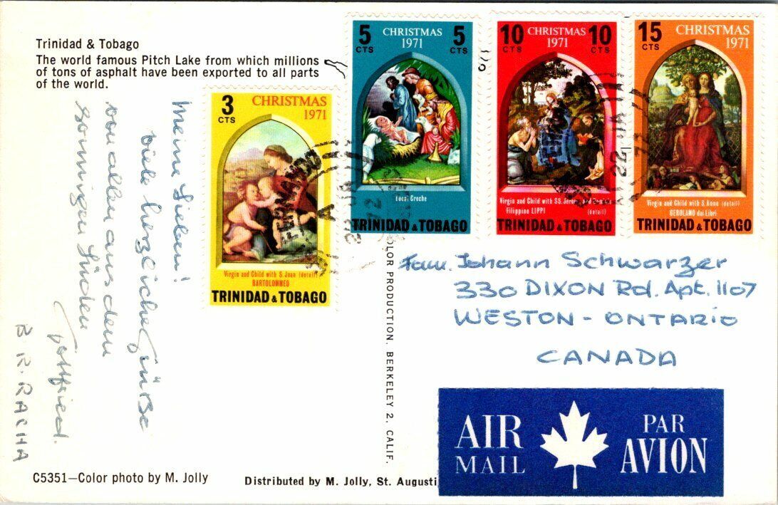 Vintage Postcard Asphalt-Bearing Pitch Lake Trinidad Full SET of Stamps ...