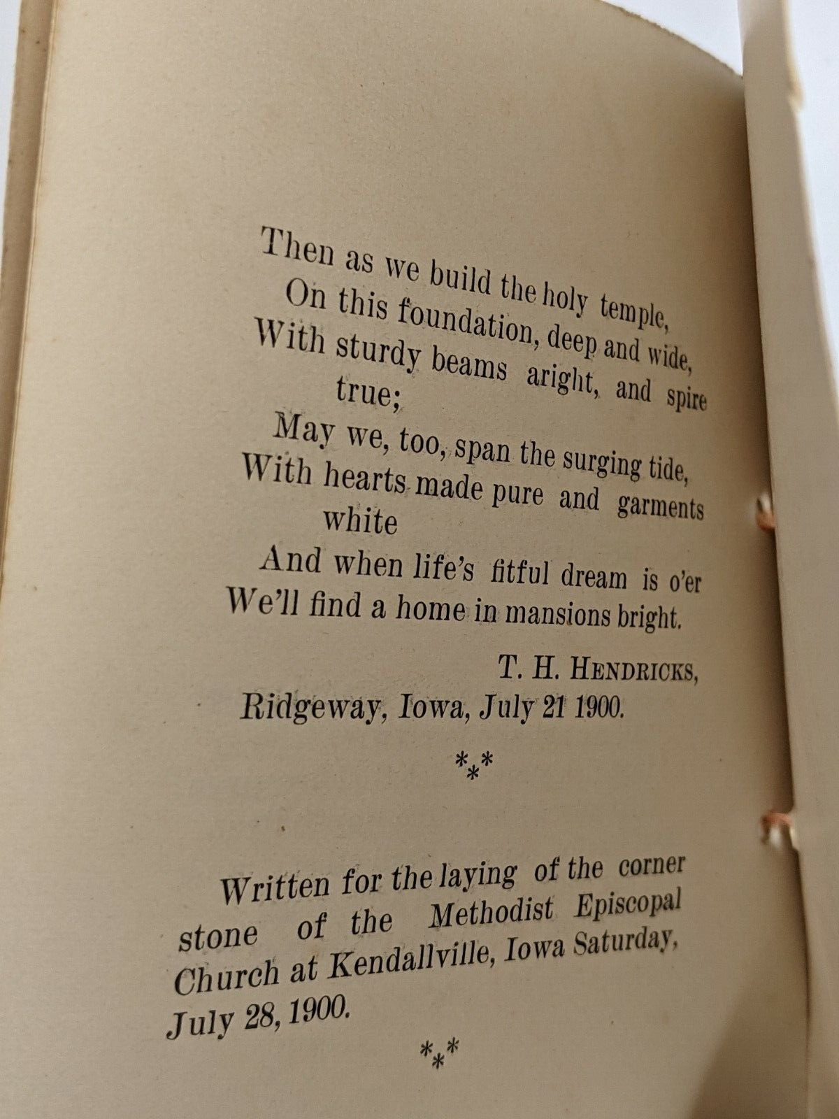 1900 Kendallville, Iowa Temple Corner Stone Souvenir Poem Book ...