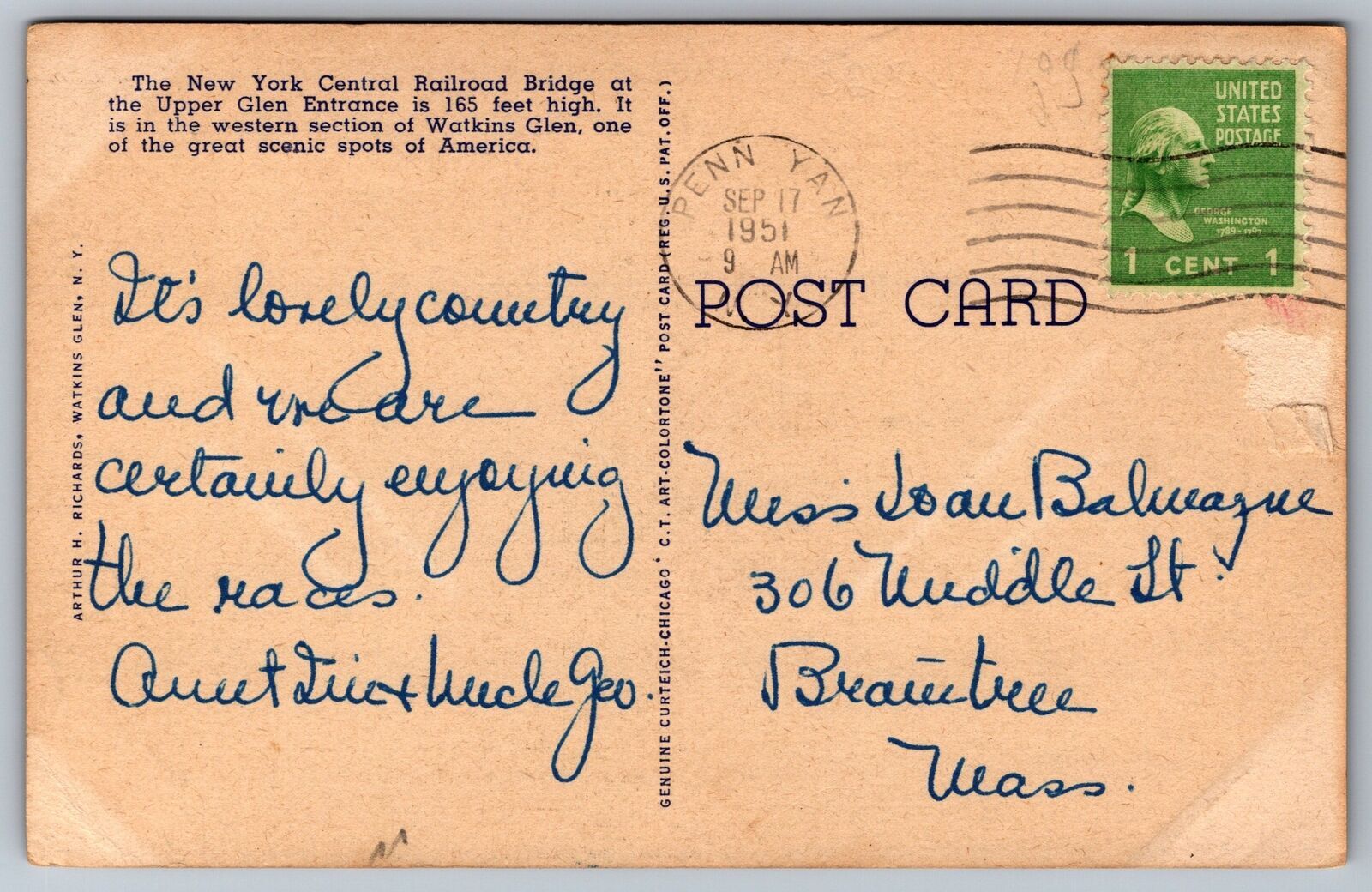 1951 NY Central Railroad Bridge & Jacob's Ladder Watkins Glen Posted ...