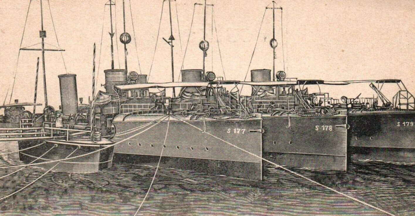 WWI German Imperial Navy Cruiser Torpedo Boat Flotilla on Rhine River ...