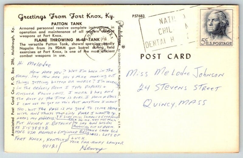 Large Letter Greetings From Fort Knox Kentucky US Army Armor Postcard ...