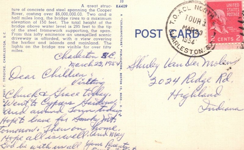 Vintage Postcard 1954 John P. Grace Memorial Cooper River Bridge ...