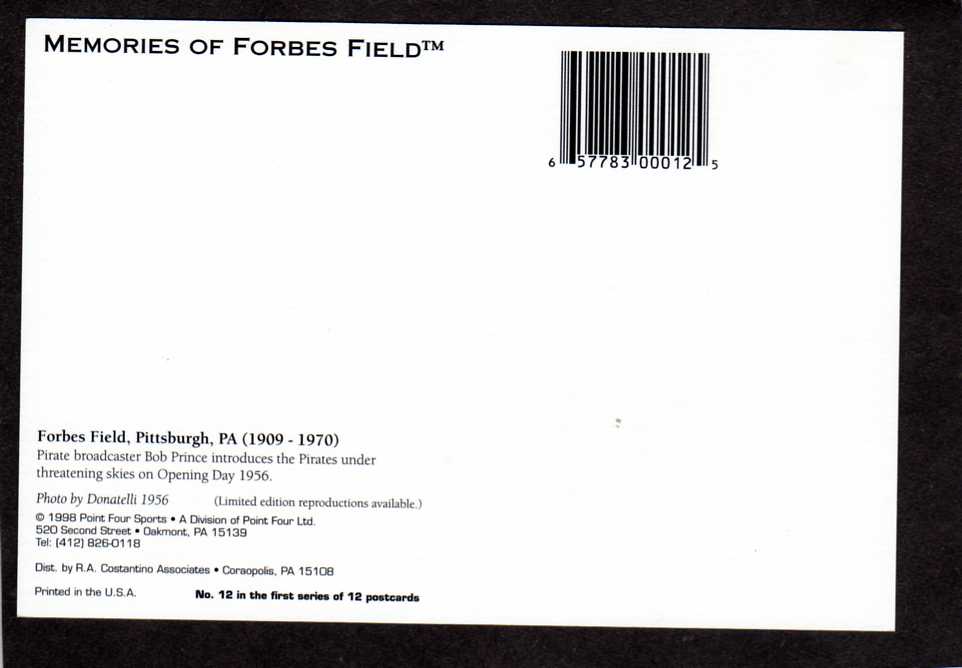 PA Forbes Field Stadium Pittsburgh Pennsylvania Postcard Pirates Bob ...
