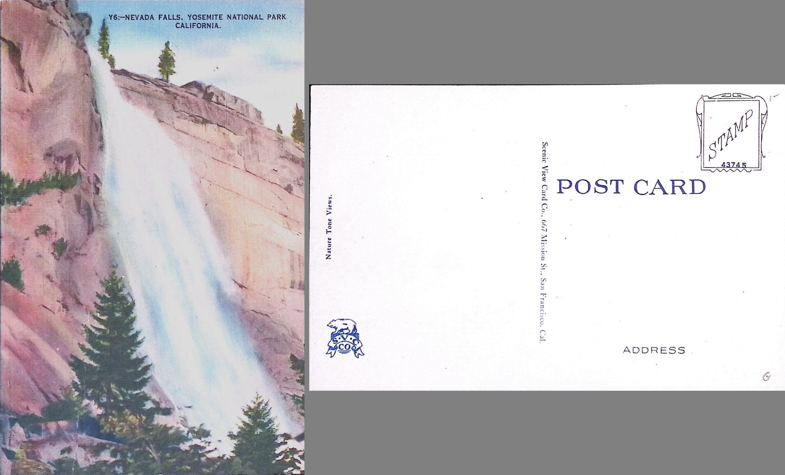 Vintage Postcard: "Nevada Falls, Yosemite National Park, California ...