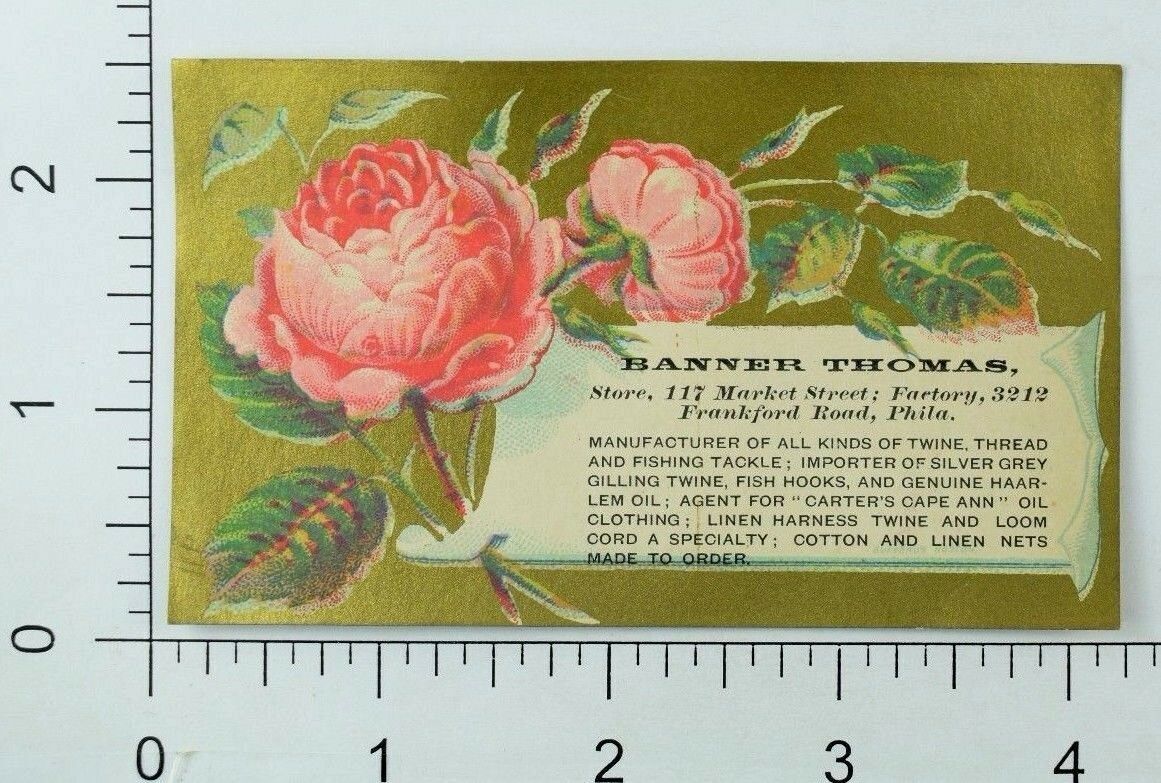 Banner Thomas Mfg. Fishing Tackle Twine Haarlem Oil Image Of Pink Roses ...