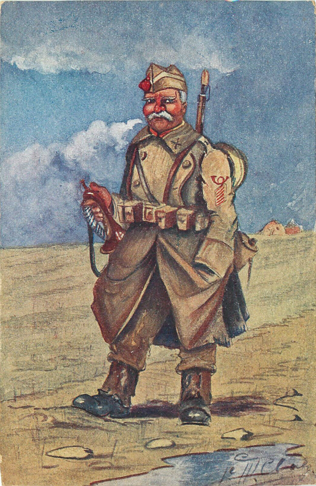 Vintage Postcard Signed Artist French Military Propaganda Old Bugler ...