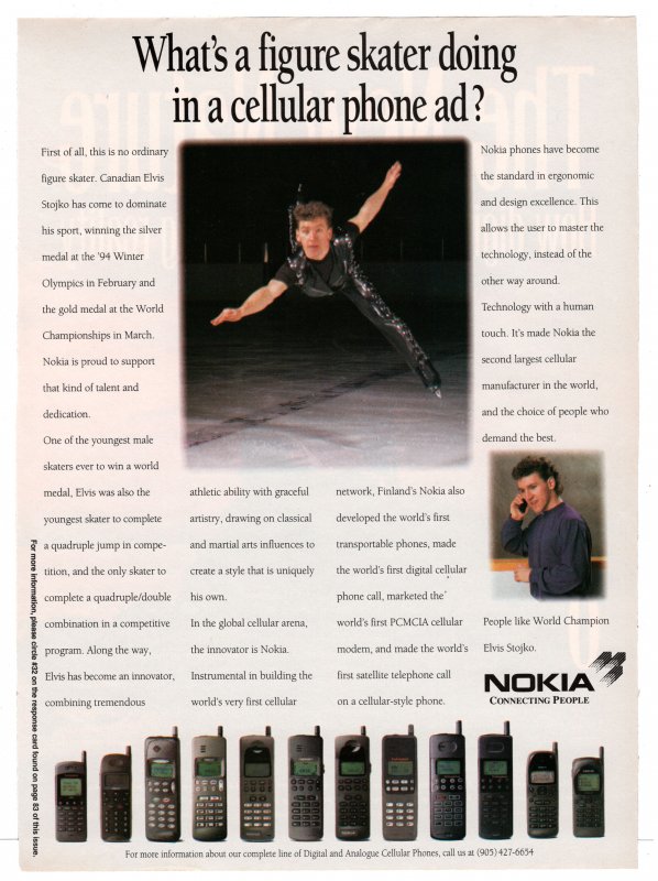 Nokia Cellular Phones - 1990's Vintage Ad (Featuring Elvis Stojko ...