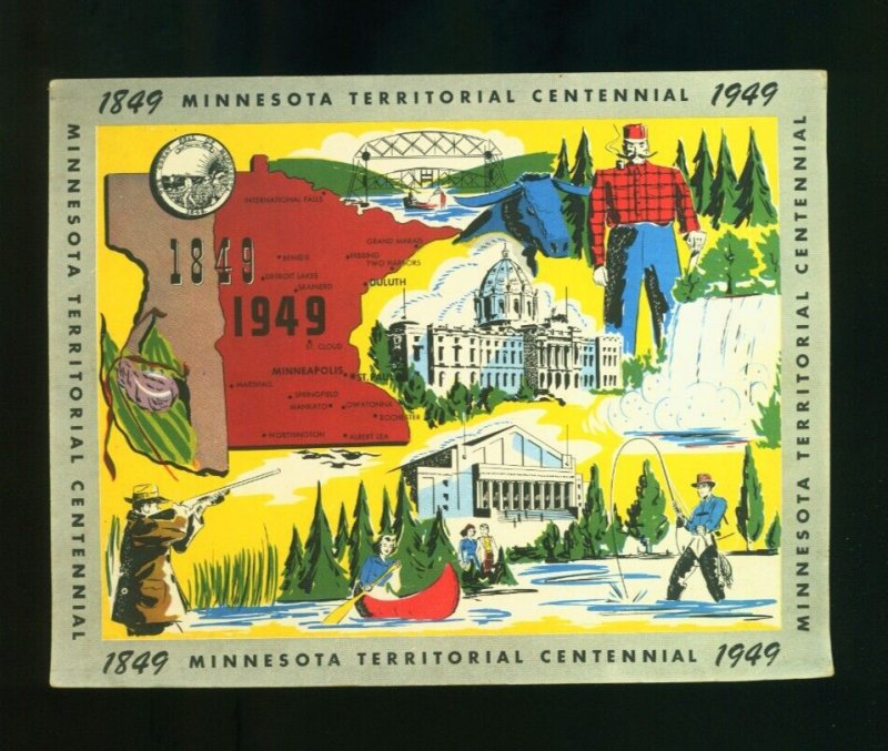 Oversize Postcard 1849-1949 Centennial Minnesota Land Of Ten Thousand ...