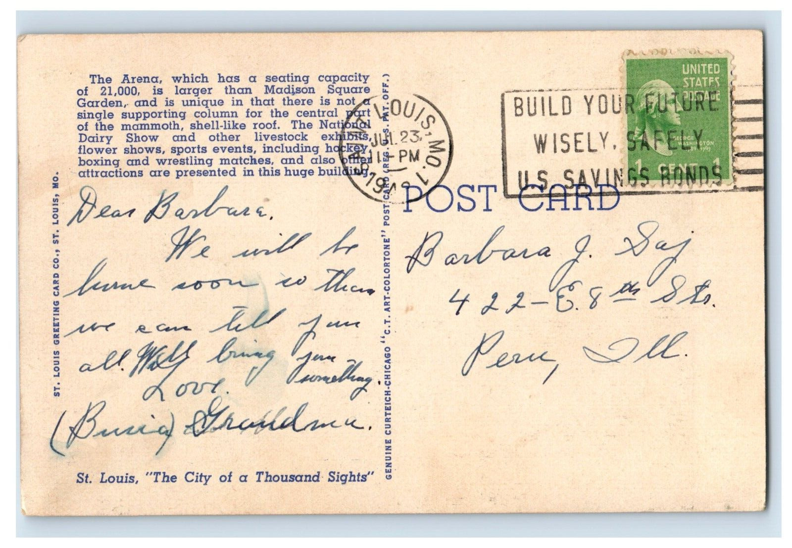 Vintage The Arena, St. Louis, MO. Postcard F116E | United States ...