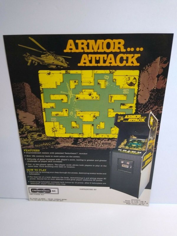 Armor Attack Arcade FLYER Cinematronics Original NOS 1980 Video Game Combat Art | Ephemera ...