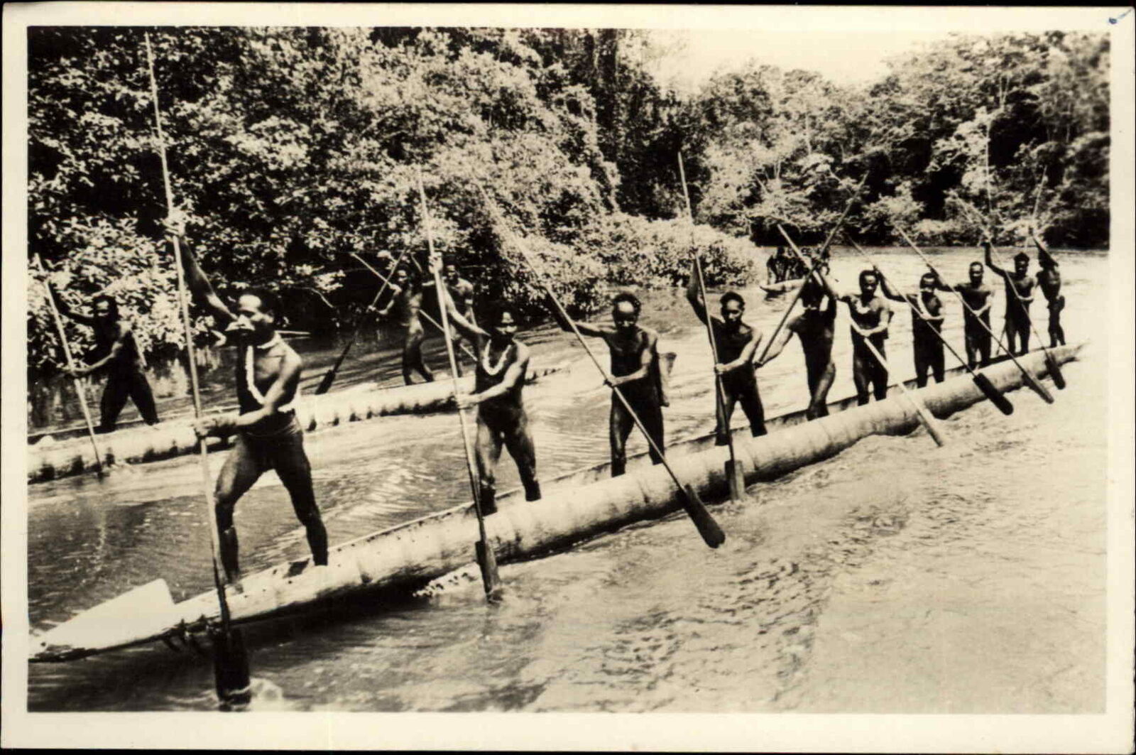 Vintage RPPC NEW GUINEA Asmat Indigenous Men Rowing Canoe Real Photo ...