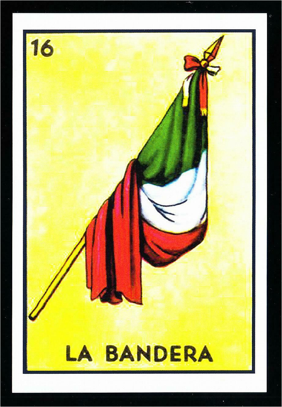 The Flag - La Bandera Mexican Loteria Flag of Mexico Art Postcard ...