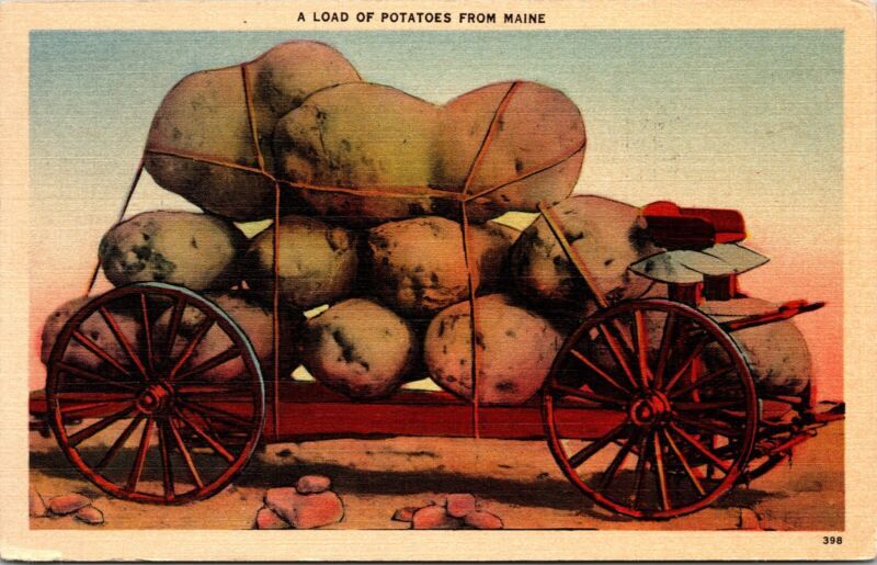 Maine Cartload Of Potaoes Vegetables Linen American Art WOB Postcard ...