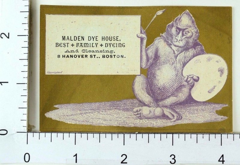 Malden Dye House Anthropomorphic Monkey Painter's Pallet Holding Sign ...