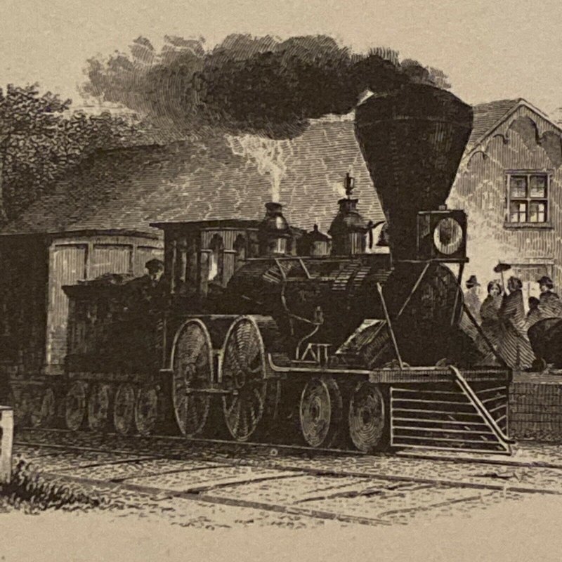Early Steam Engine Train at Depot Circa 1870 Nationa Bank Note Co ...