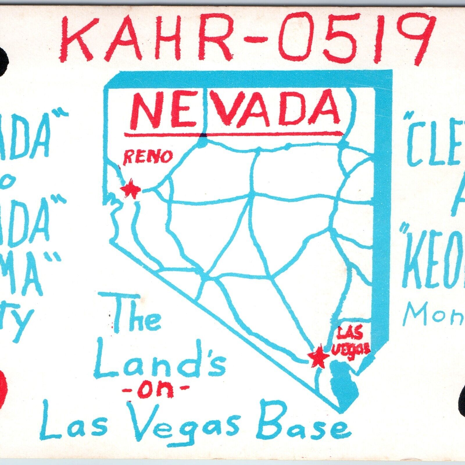 c1970s Nevada Playing Cards Map Art QSL Radio Card Las Vegas Base Reno ...