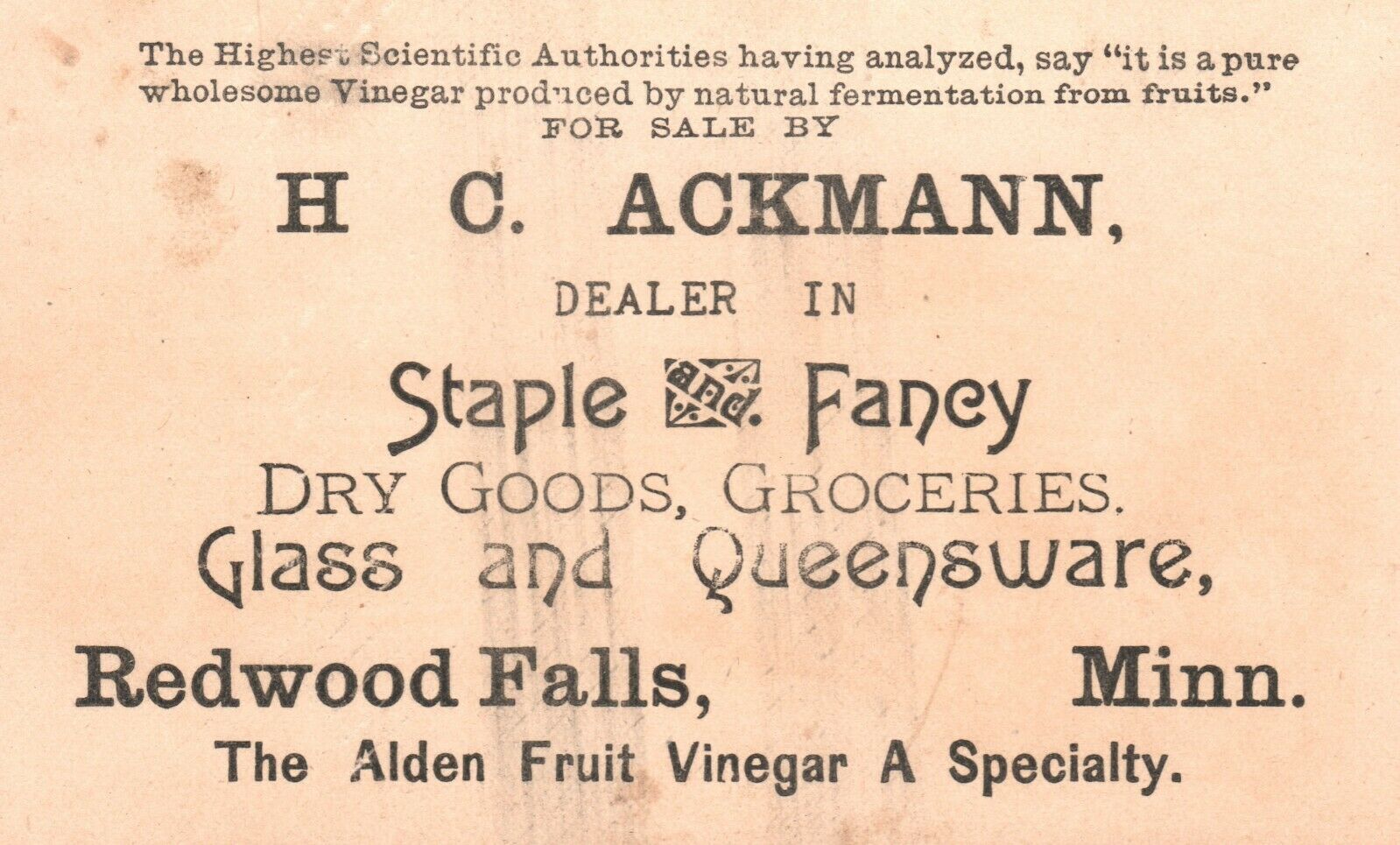 1880s-90s Sail Boat Ocean Alden Fruit Vinegar HC Ackmann Staple Fancy ...