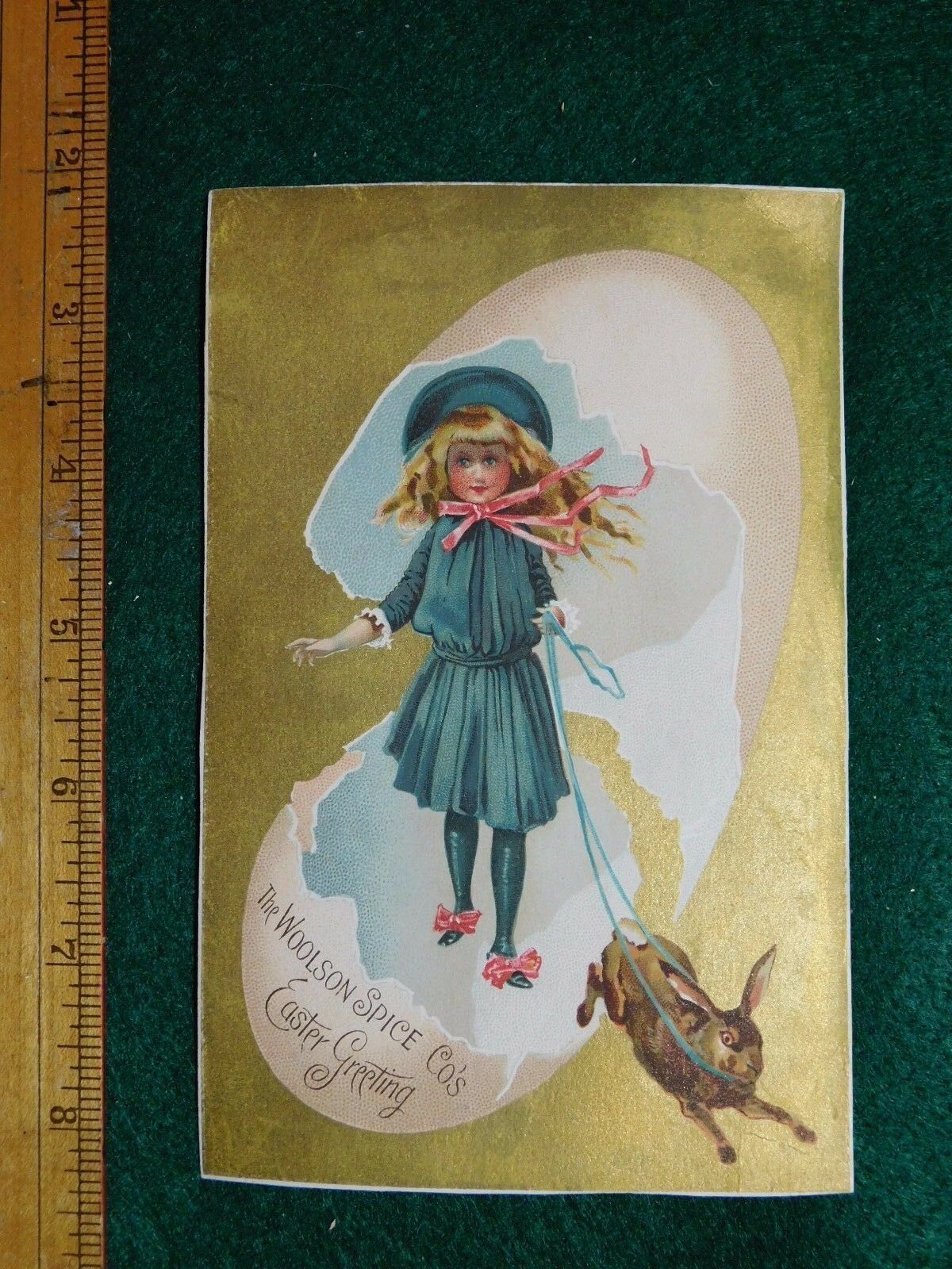 Victorian Easter Trade Card Lion Coffee Big Egg Girl Brown Rabbit #K ...