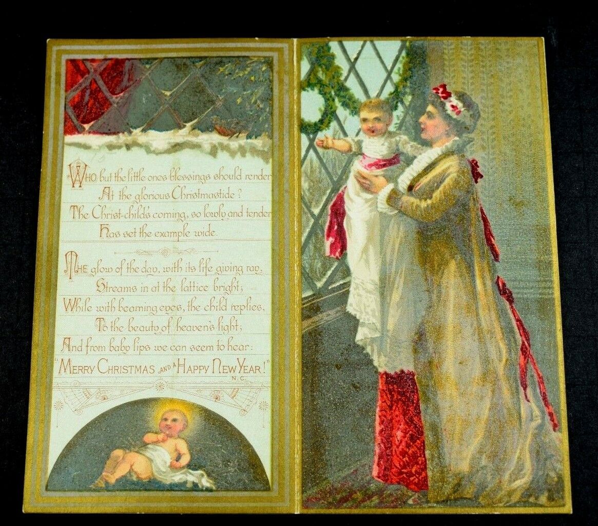 1880 Lovely Christmas Baby Jesus Victorian Folder Card w/ Poem ...