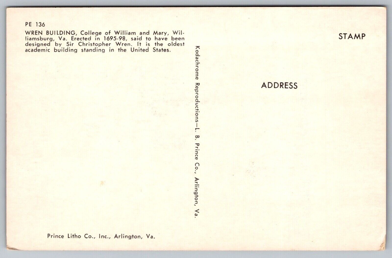 Wren Building College William Mary Williamsburg Virginia Vintage UNP PC ...