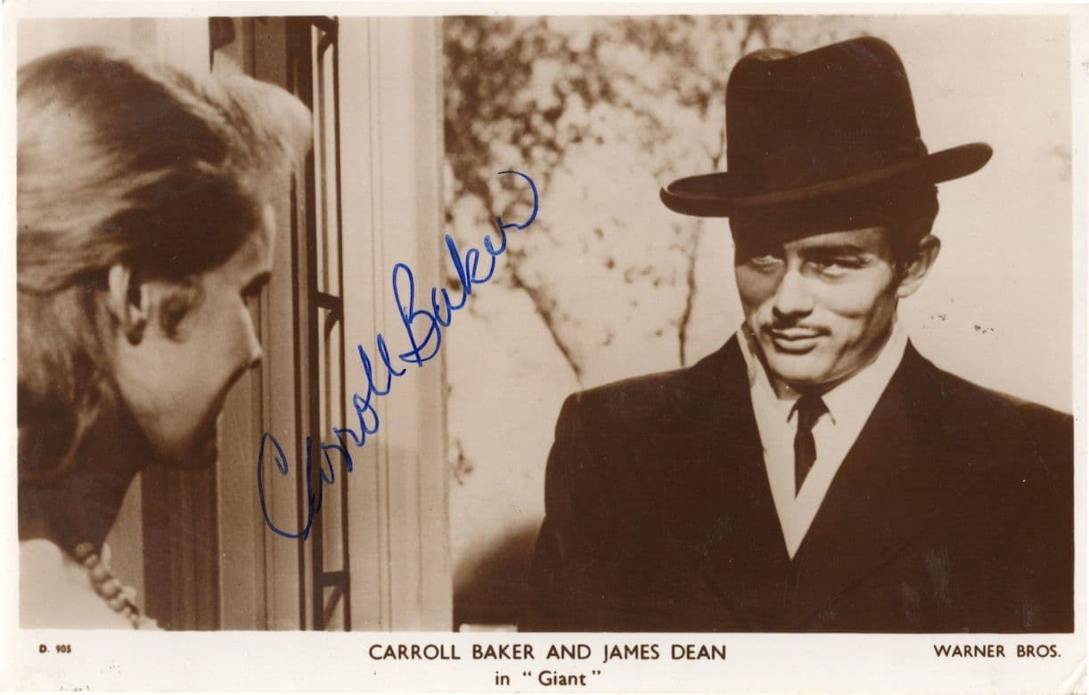 Carroll Baker & James Dean in Giant Film Antique Hand Signed Photo Card ...