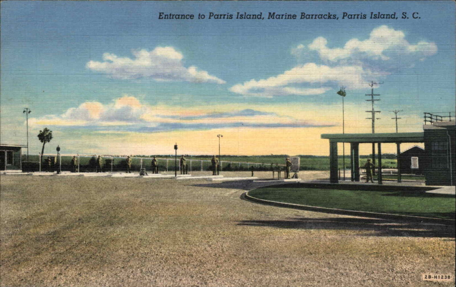 Parris Island South Carolina SC Marine Barracks Gate c1930s-40s Linen ...