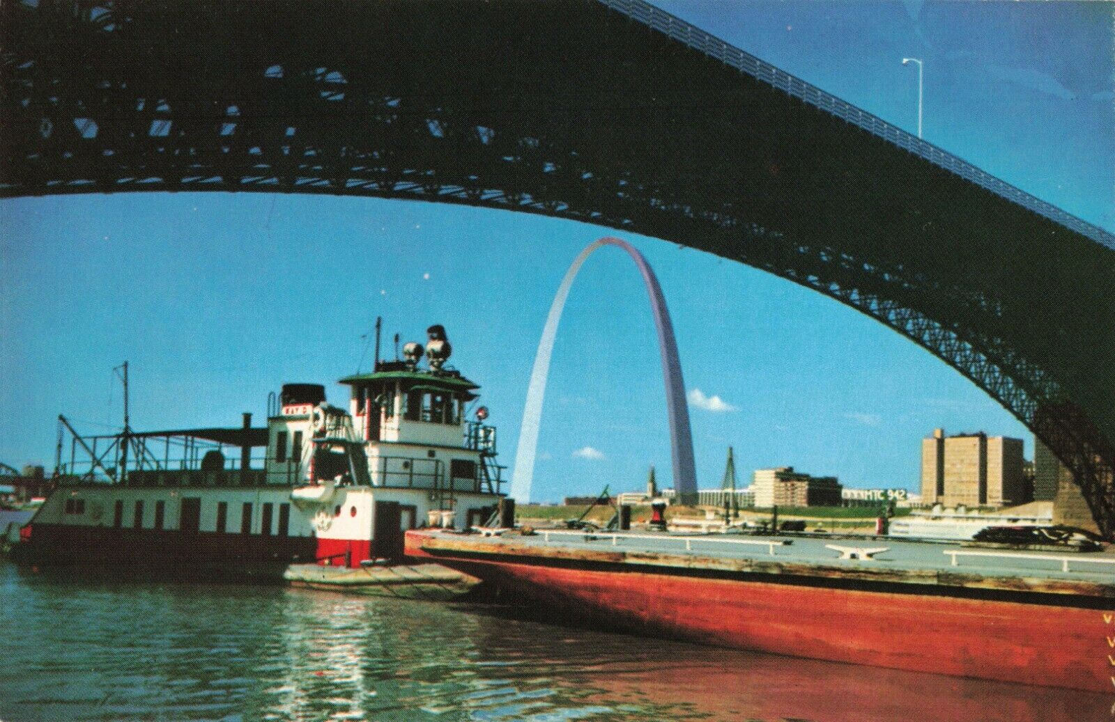 St. Louis Riverfront, Mo. Tugboats and Barges Gateway Arch Postcard ...