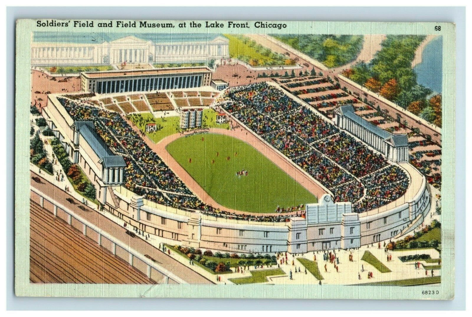 Vintage Soldiers' Field And Field Museum, At The Lake Front Chicago ...