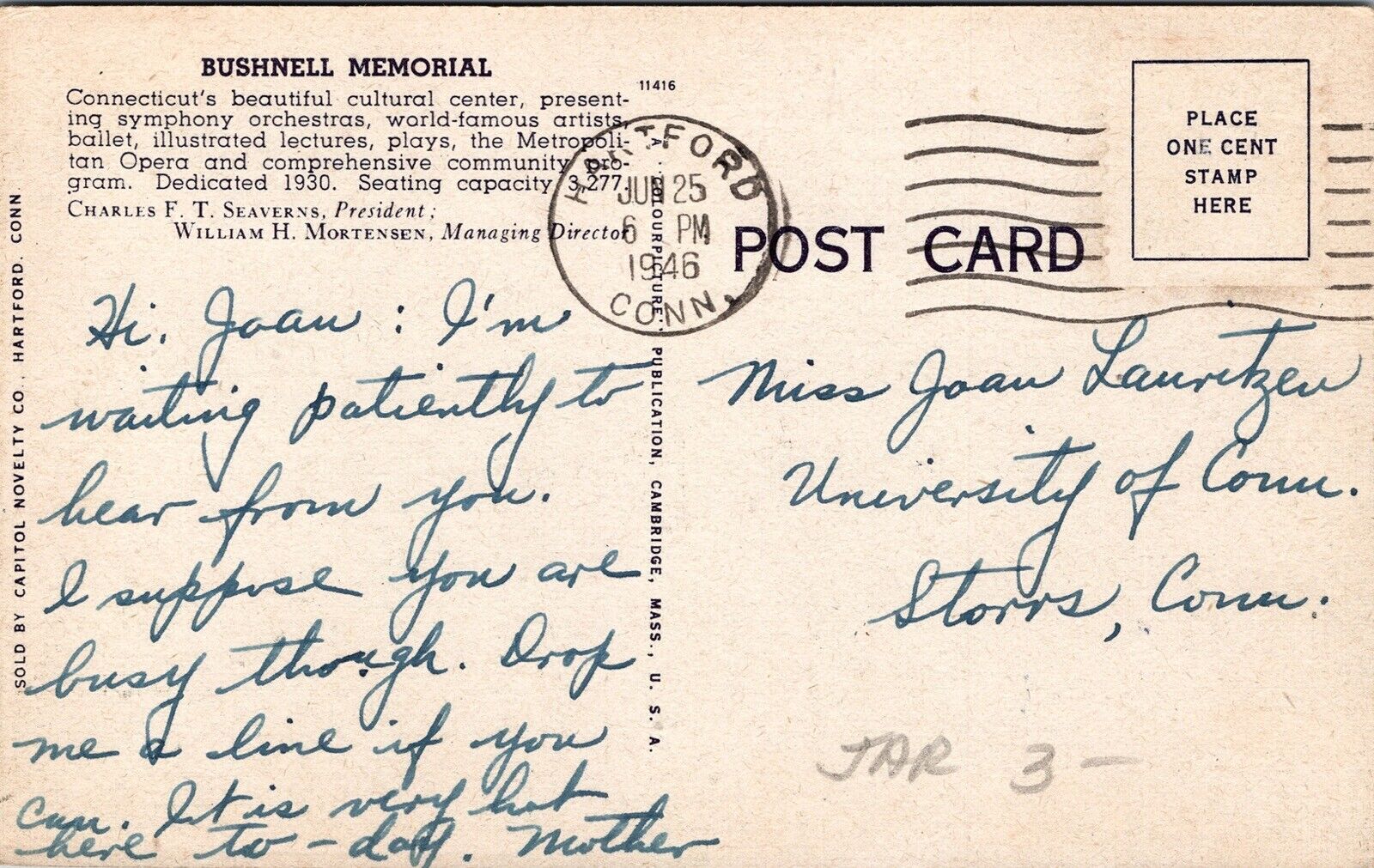 Horace Bushnell Memorial Hall Old Cars Statue Buildings UNP WOB VTG ...