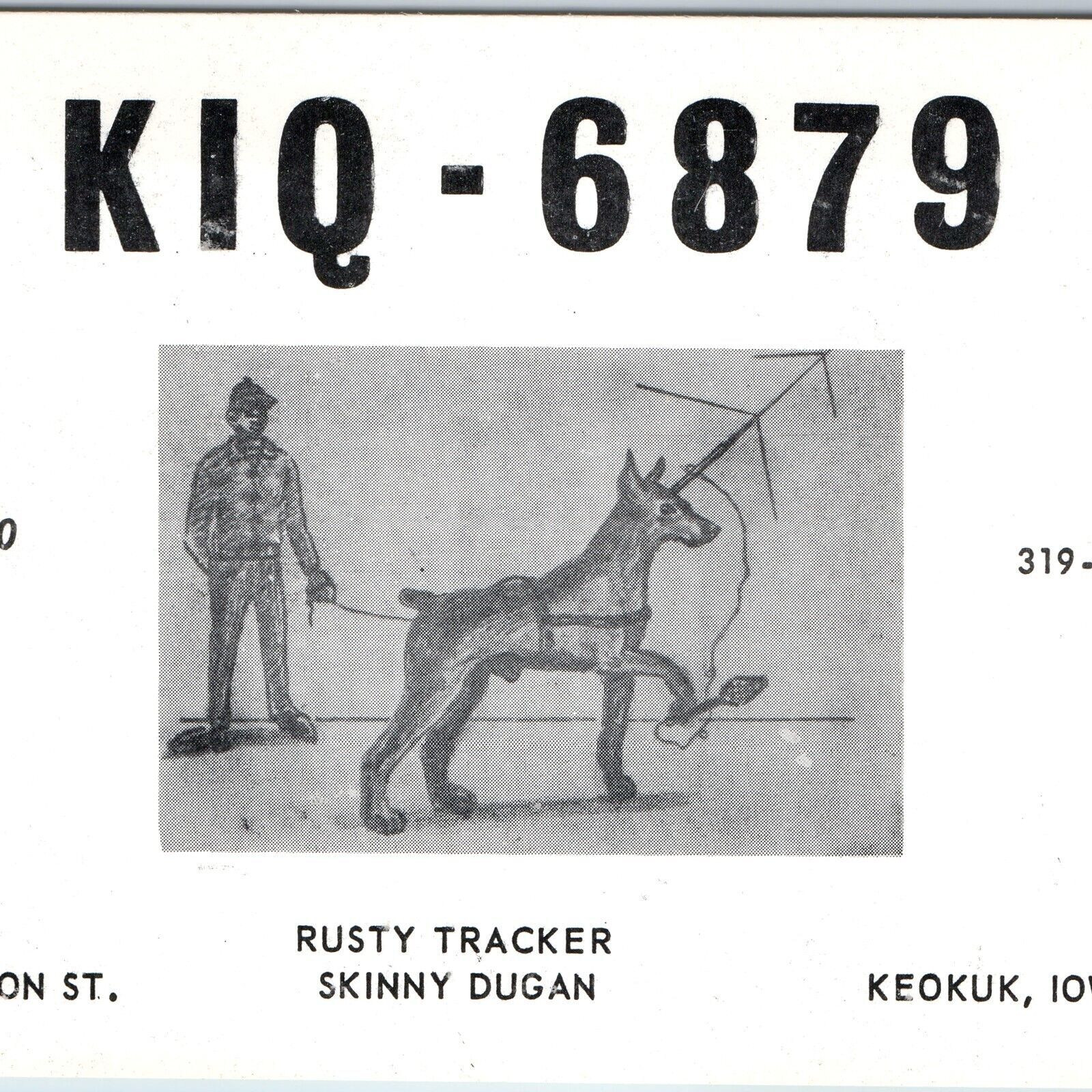 c1970s Keokuk, IA Man Dog Antenna Art QSL Radio Card Handler Drawing ...