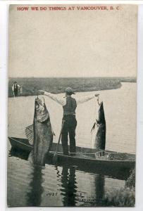 Exaggerated Fish Fishing Vancouver BC Canada 1910c postcard | Canada ...