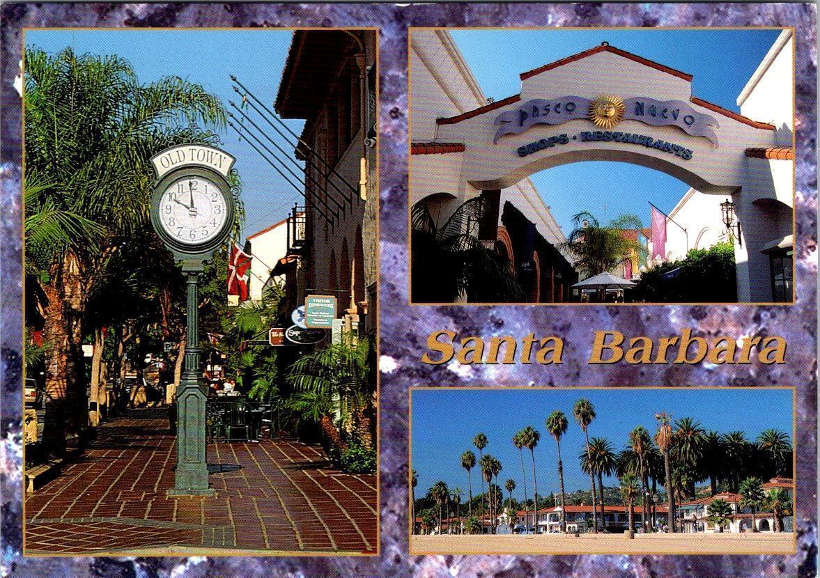 2~4X6 Postcards Santa Barbara CA California SUNSET VIEW & CLOCK/PASEO ...