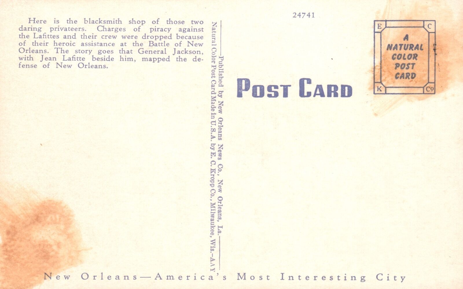 Vintage Postcard Blacksmith Shop of Jean Lafitte The Pirate & Brother ...