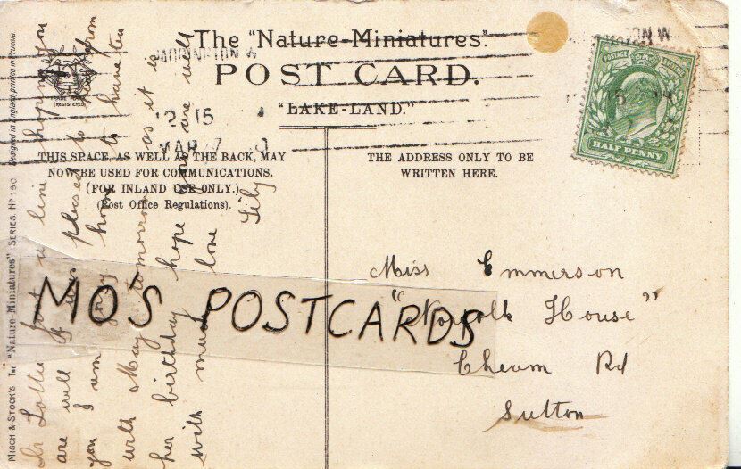 Genealogy Postcard - Emmerson - "Norfolk House" Cheam Road - Sutton ...