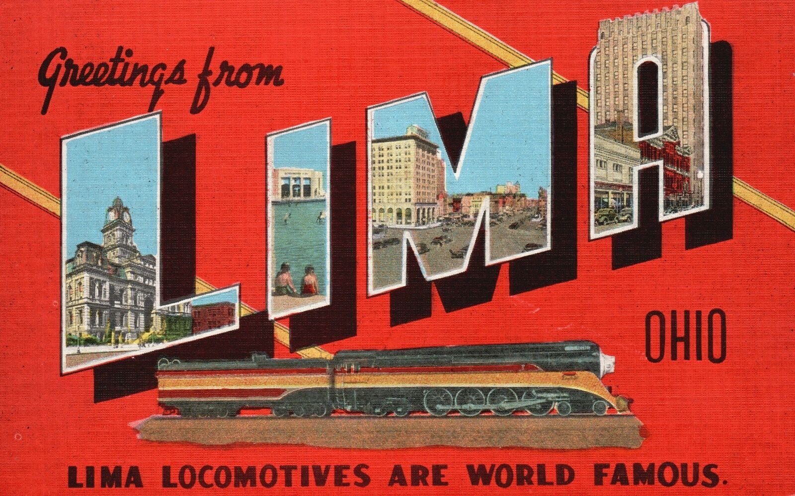 Vintage Postcard 1930's Greetings Lima Ohio Lima Locomotives Are World ...