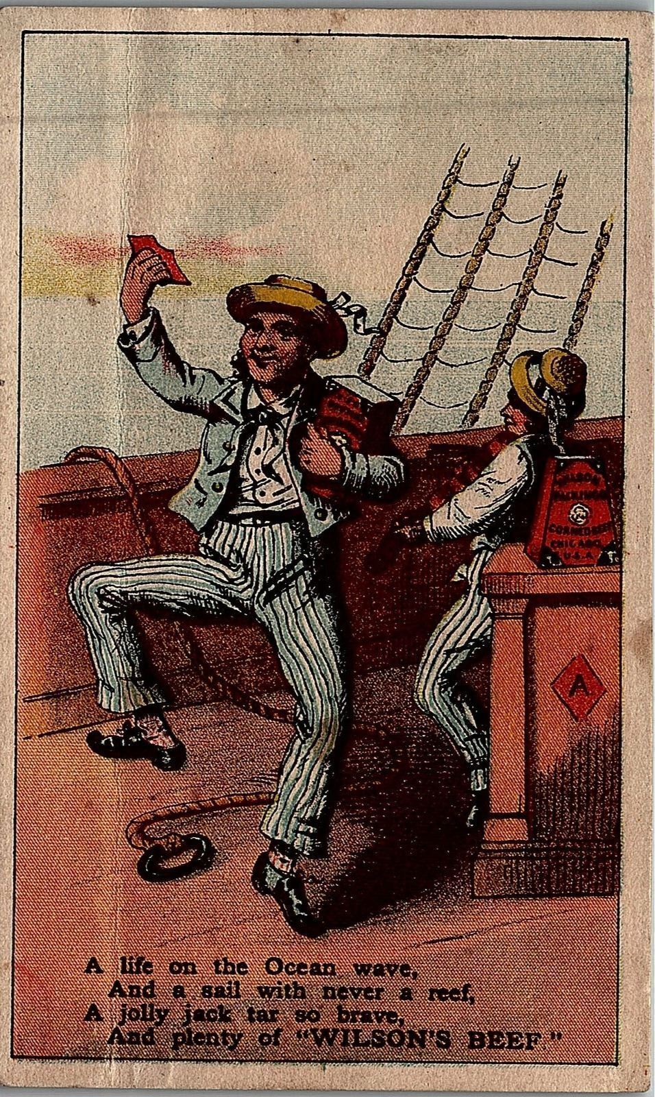 1880s Wilson Packing Corned Beef Chicago Sailor Dancing Fiddle Trade ...