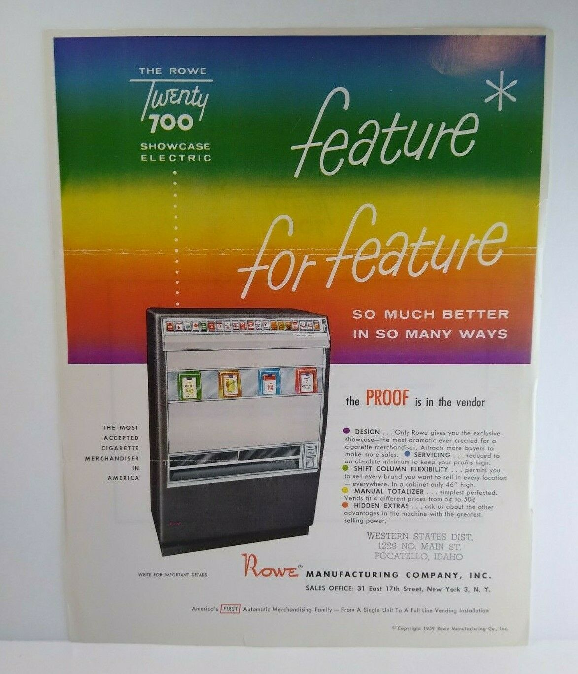 Rowe Twenty 700 Vintage Cigarette Vending Machine Flyer 1959 Promo Art ...