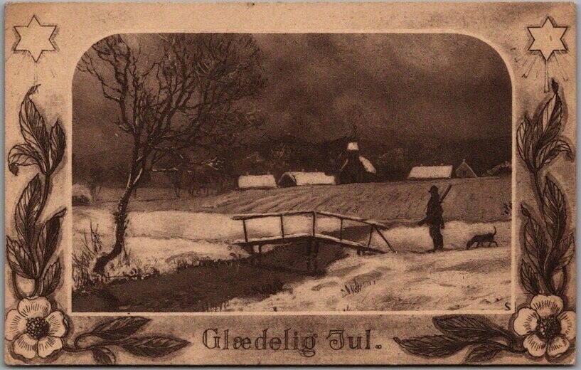 Vintage Norwegian CHRISTMAS Postcard Hunter / Winter Scene / Bridge ...