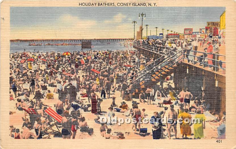 Holiday Bathers Coney Island, New York, NY, USA Amusement Park Postcard ...