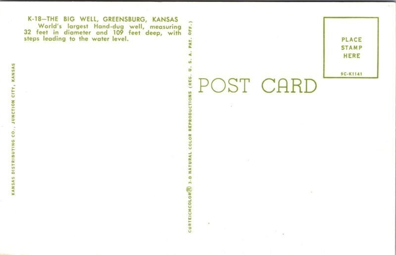 Historic Big Well Greensburg Kansas Worlds Largest Hand Dug Well DB ...