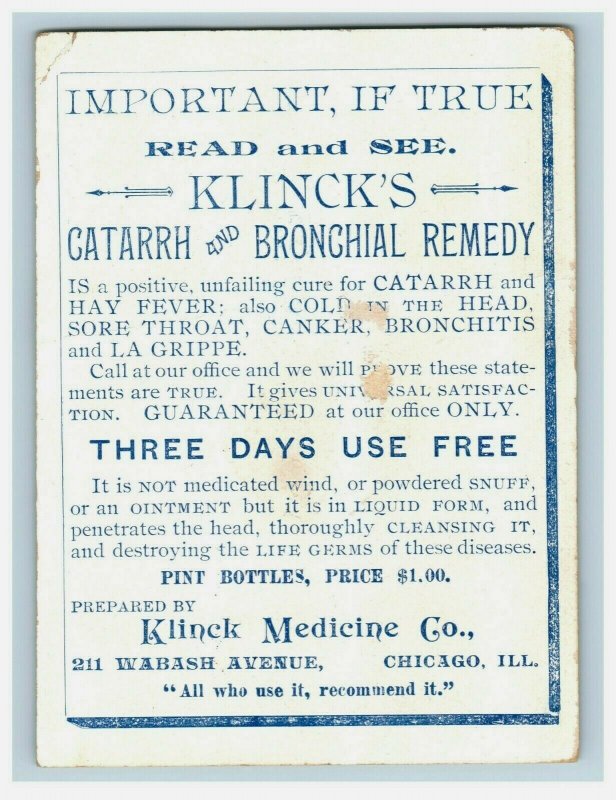 1893 World's Fair Klinck's Catarrh & Bronchial Remedy Quack Medicine ...