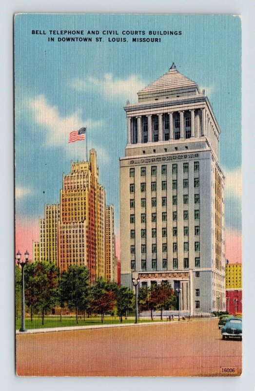 St Louis Missouri Bell Telephone & Civil Courts Building Linen Postcard ...