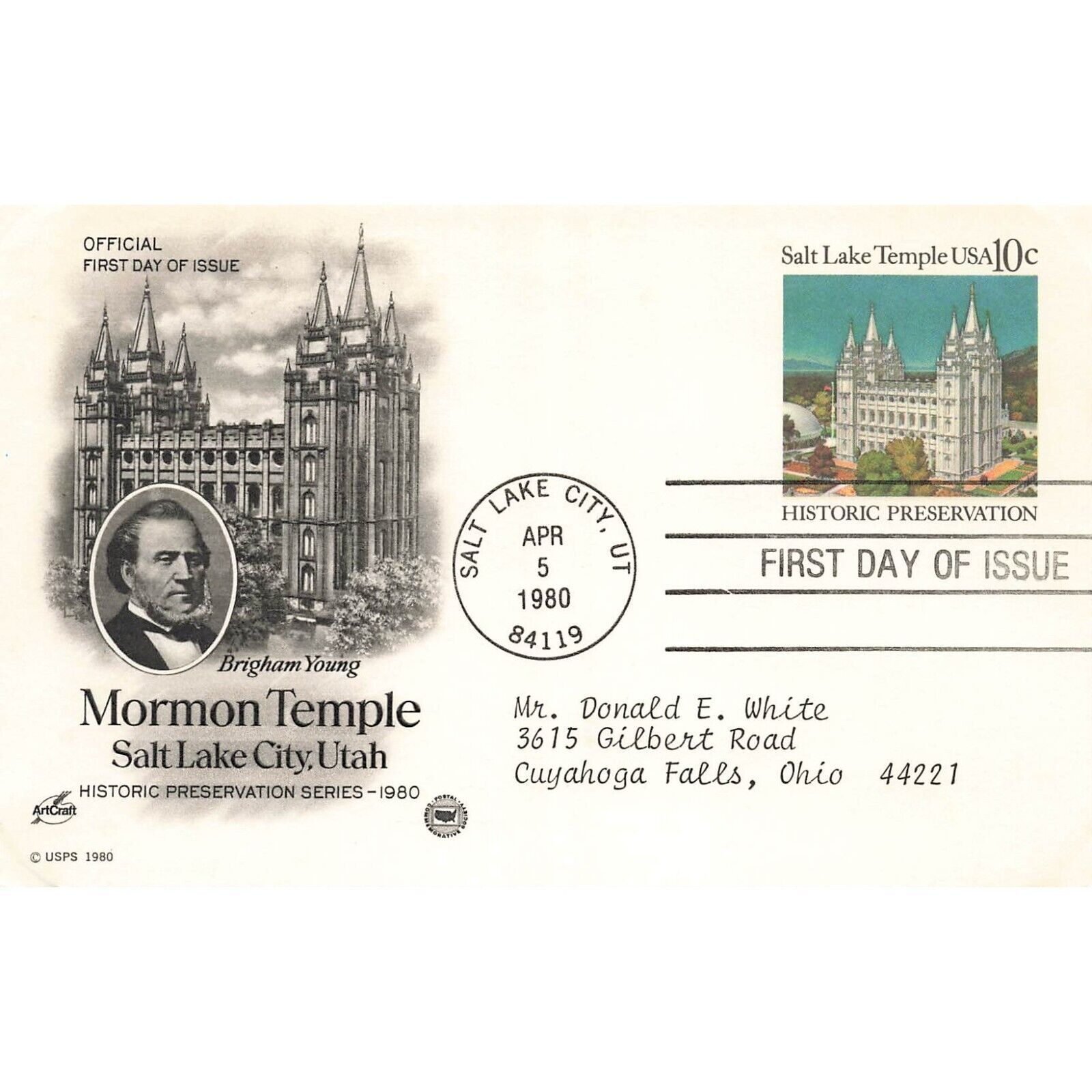First Day Cover Postcard Mormon Temple Salt Lake City Utah Apr 5 1980 ...