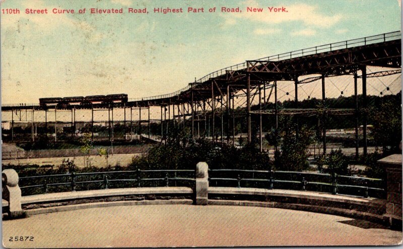 Postcard 110th Street Curve of Elevated Road Highest Part of Road, New ...