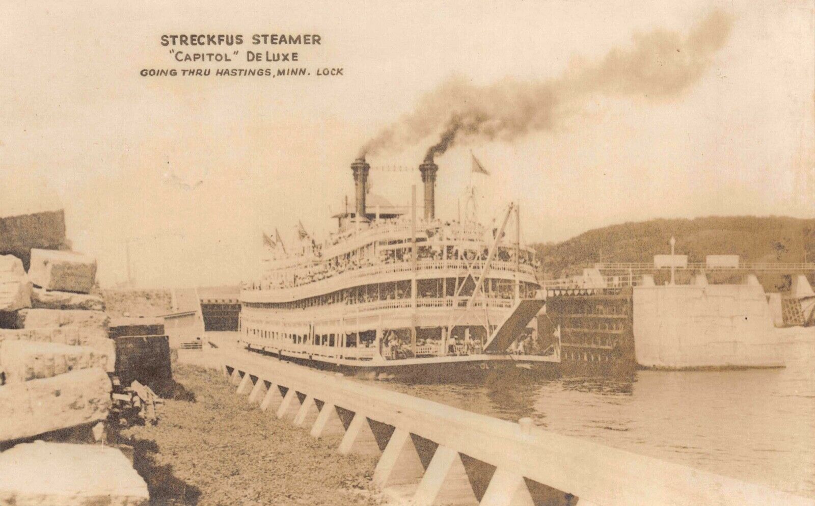 RPPC Paddle Wheel Streckfus Steamer Capitol DeLuxe Hastings, Minnesota ...