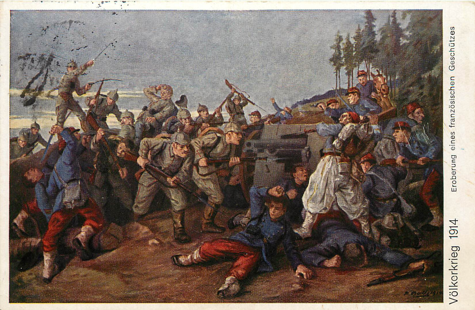 WWI Postcard German Capture Of a French Gun Battle Scene Volkerkrieg ...