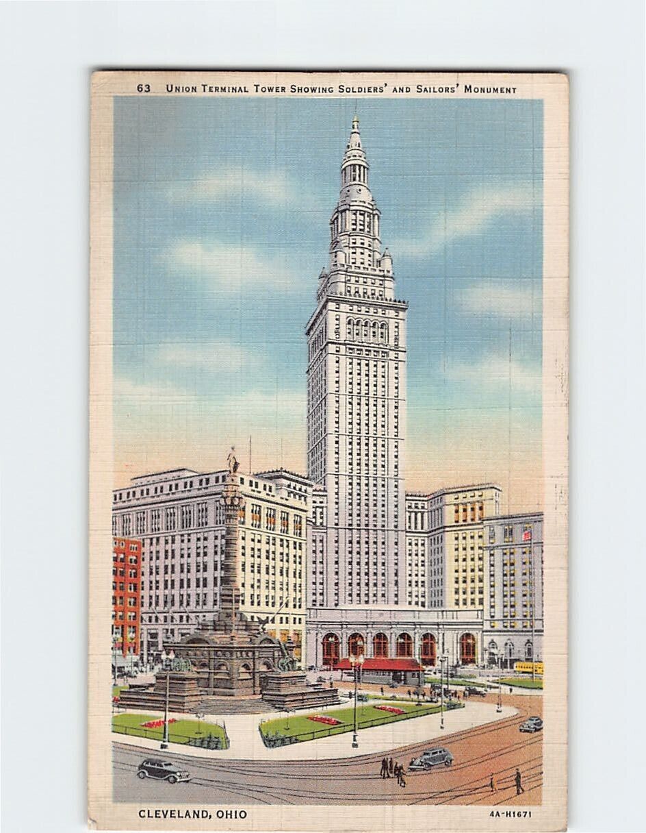 Postcard Union Terminal Tower Showing Soldiers' And Sailors' Monument ...